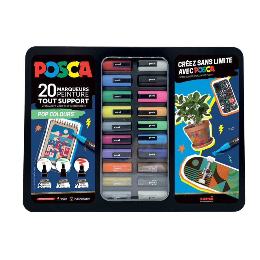 Mallette POSCA - Coffret 20 marqueurs multicolores - BuroStock Réunion