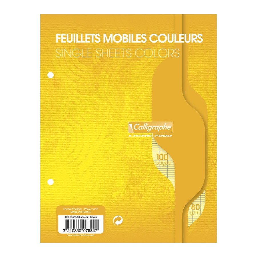 FEUILLES MOBILE SIMPLES 17X22 SEYES PERFOREE JAUNE - BuroStock Réunion
